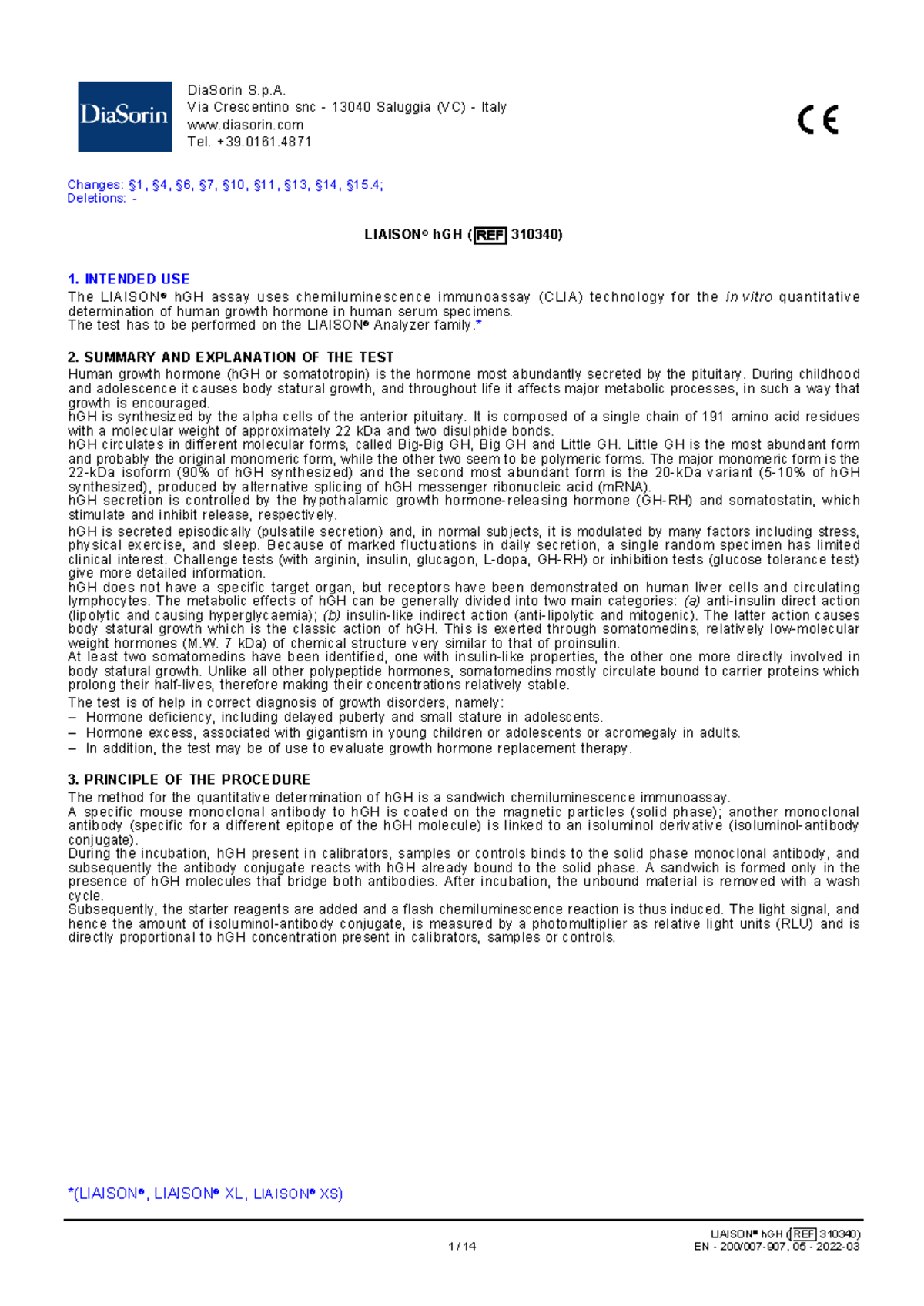 LIAISON hGH Assay Instructions for Use (IFU) 310340/310341 EN - Studocu