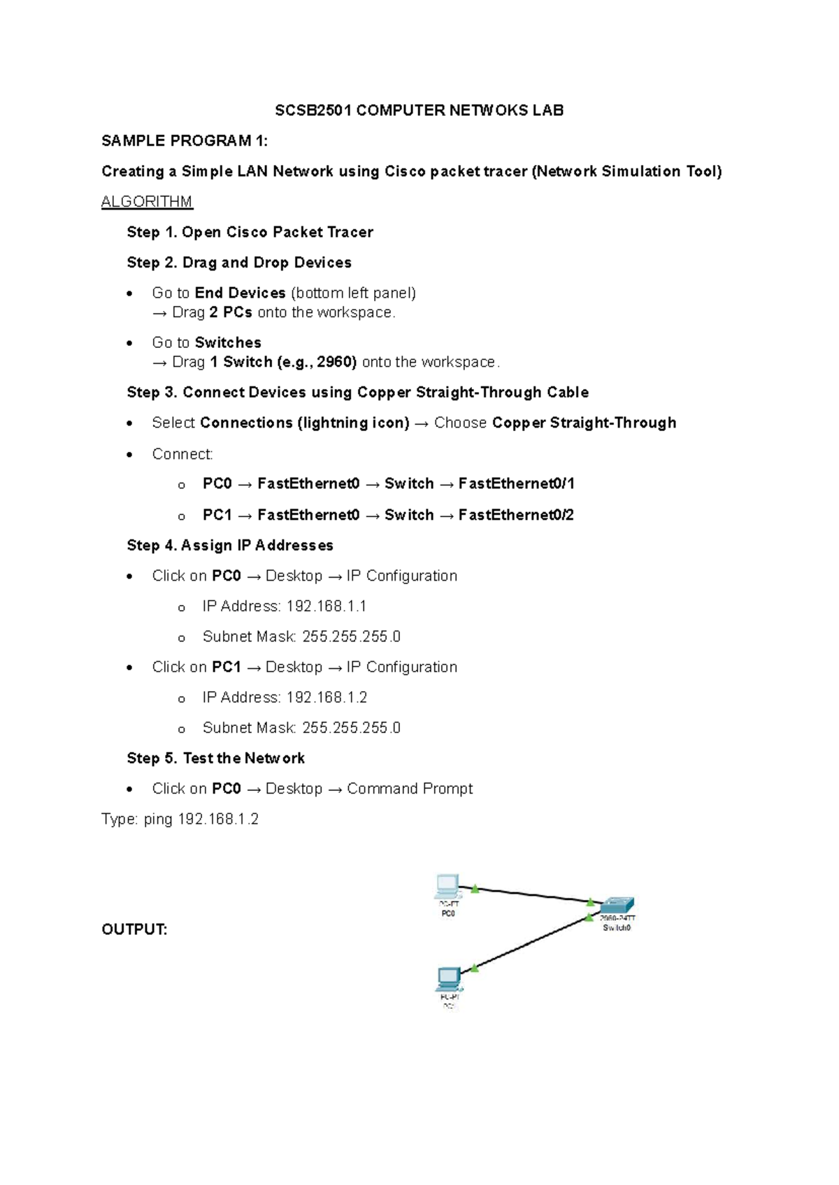 SCSB2501 Computer Networks Lab 1A: Simple LAN Setup with Cisco - Studocu