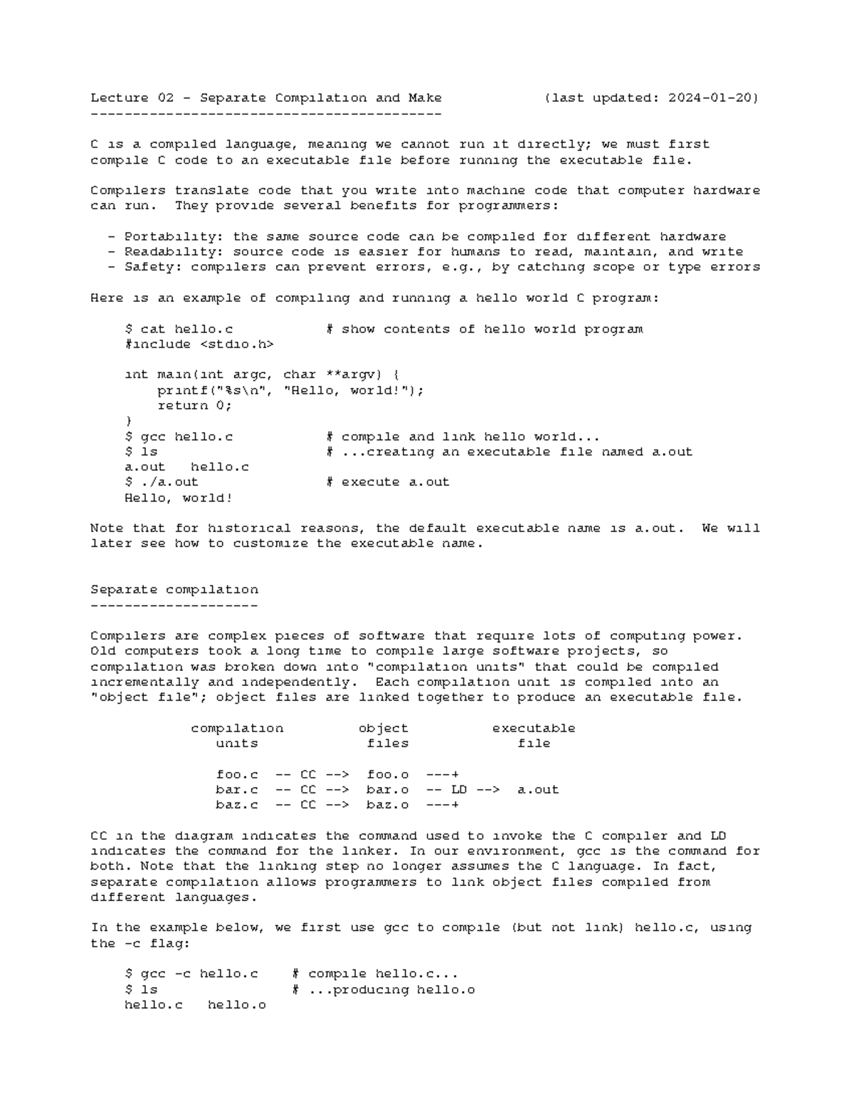 Lecture 02: Separate Compilation and Make in C Programming - Studocu