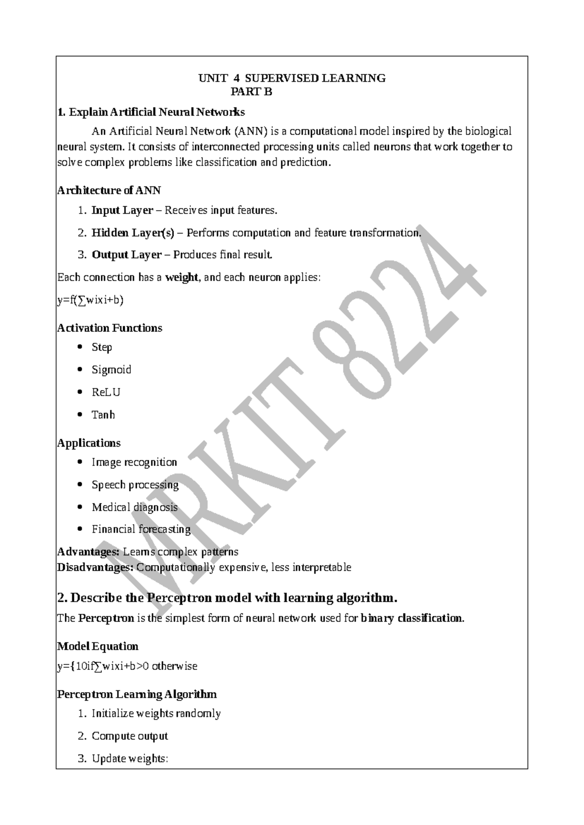 UNIT 4 AIML: Supervised Learning Techniques and Algorithms - Studocu