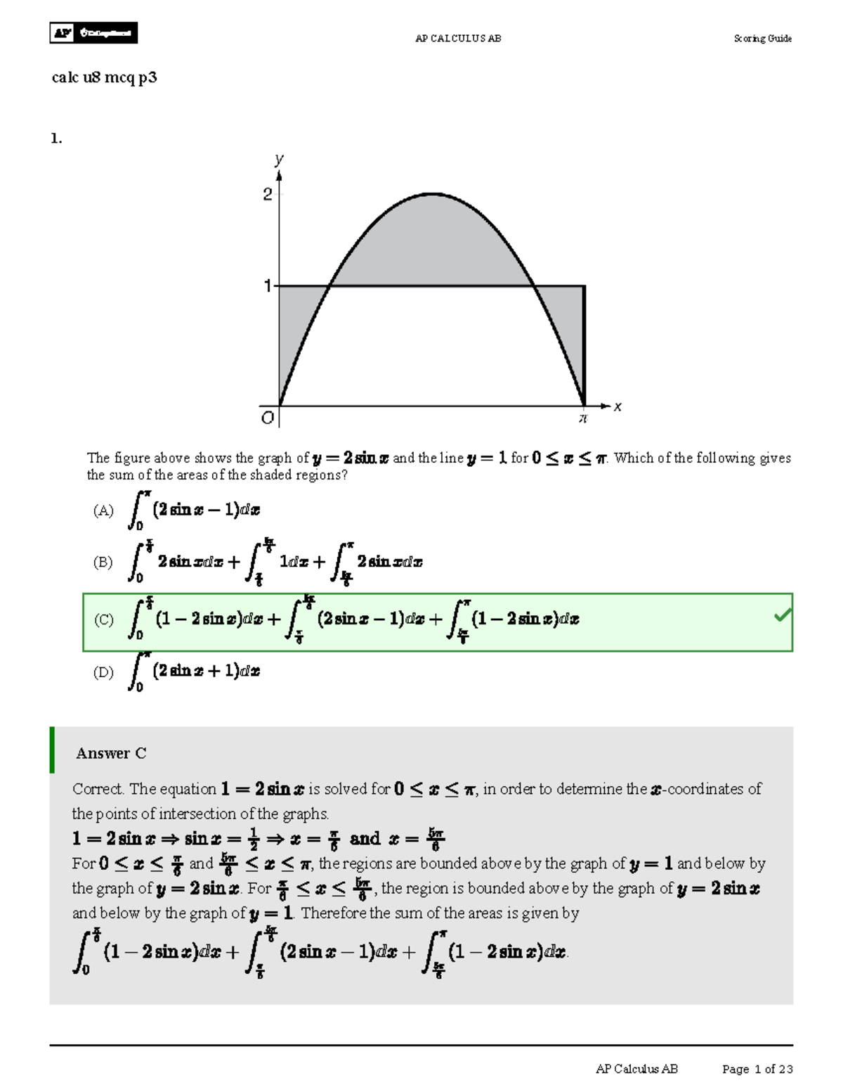 AP CALCULUS AB Unit 8 MCQ Scoring Guide - Studocu