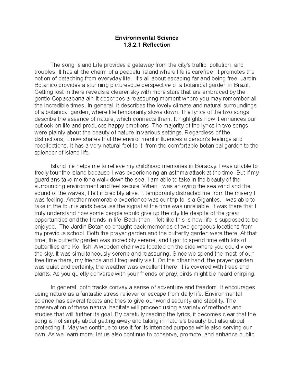 ENVS 101: Reflection on Nature's Impact in Environmental Science - Studocu