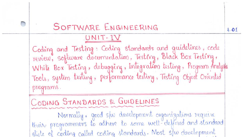 SE 4.01 Coding and Testing: Standards, Review, and Techniques - Studocu