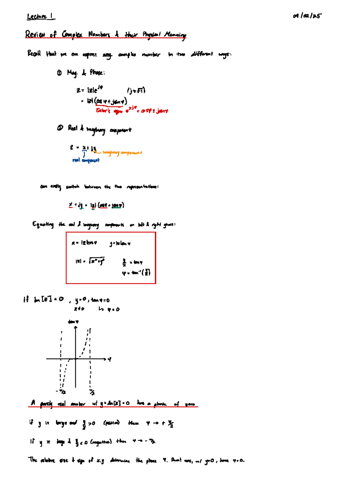 Lecture Notes on Complex Numbers & Their Physical Applications (EE 101 ...
