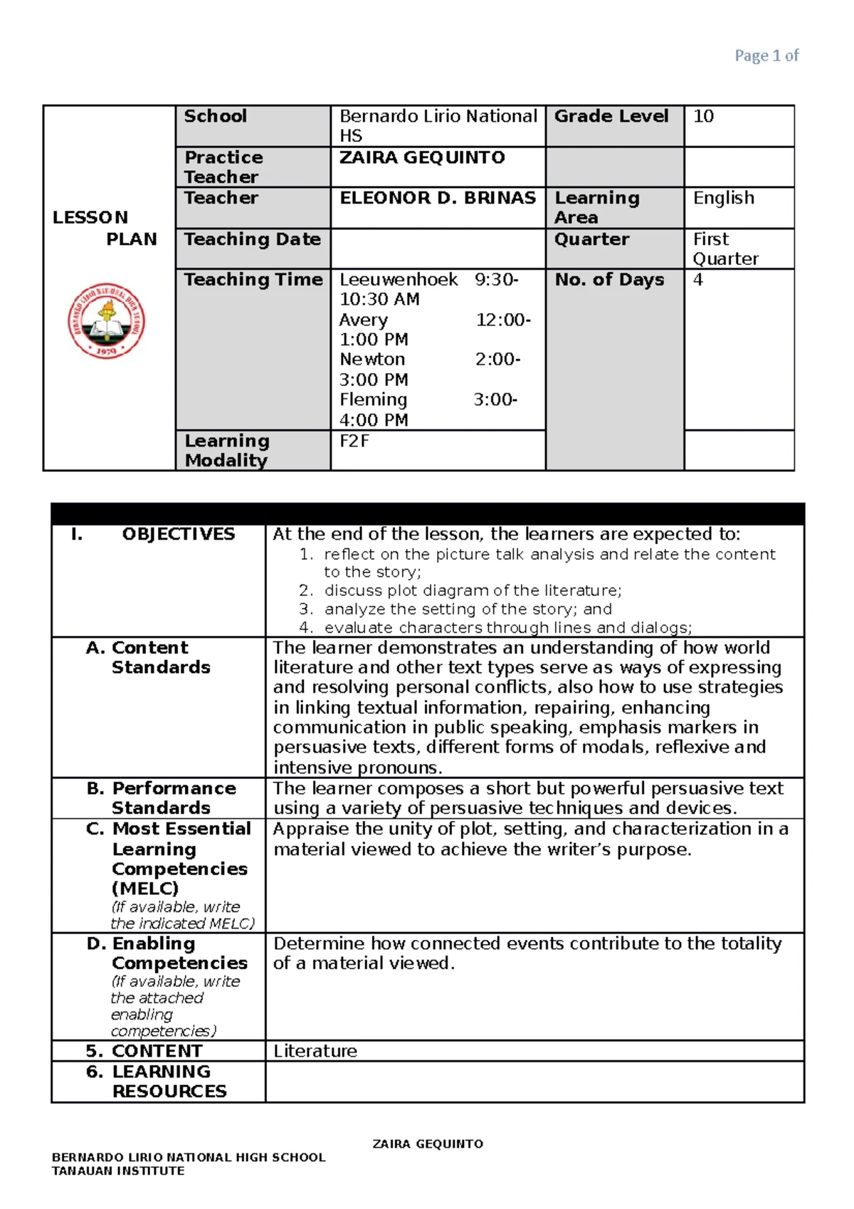 Grade 4 LP English - Subject Teaching Guides - Detailed Lesson Plan in ...