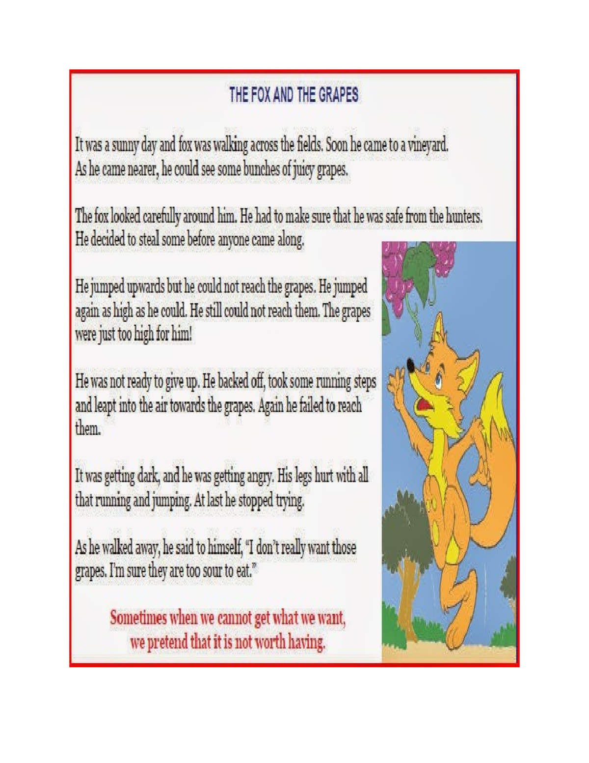 The Fox and the Grapes - Story Summary and Analysis - Studocu