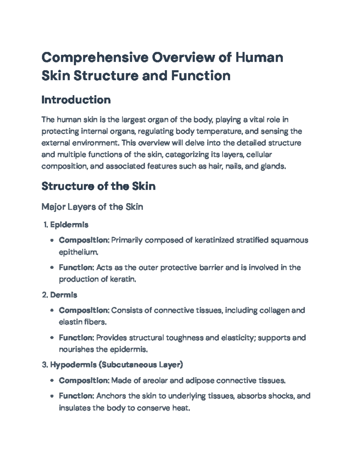 Comprehensive Overview of Human Skin Structure and Functions ...