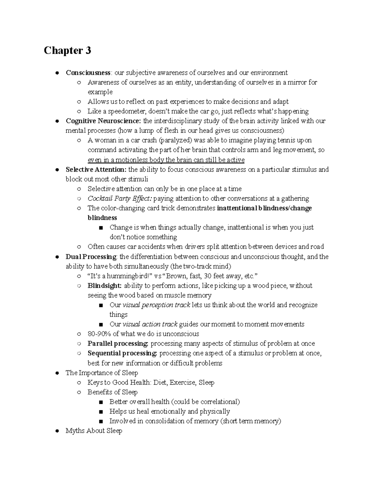 Psychology 101: Chapter 3 - Consciousness, Sleep, and Dreaming Notes ...