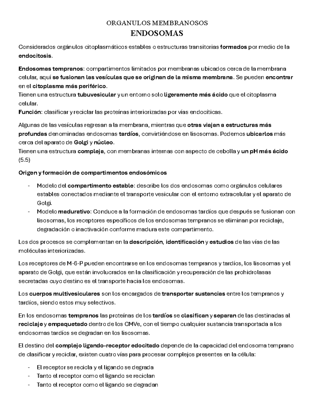 Endosomas: Estructuras y Funciones en la Endocitosis - Studocu