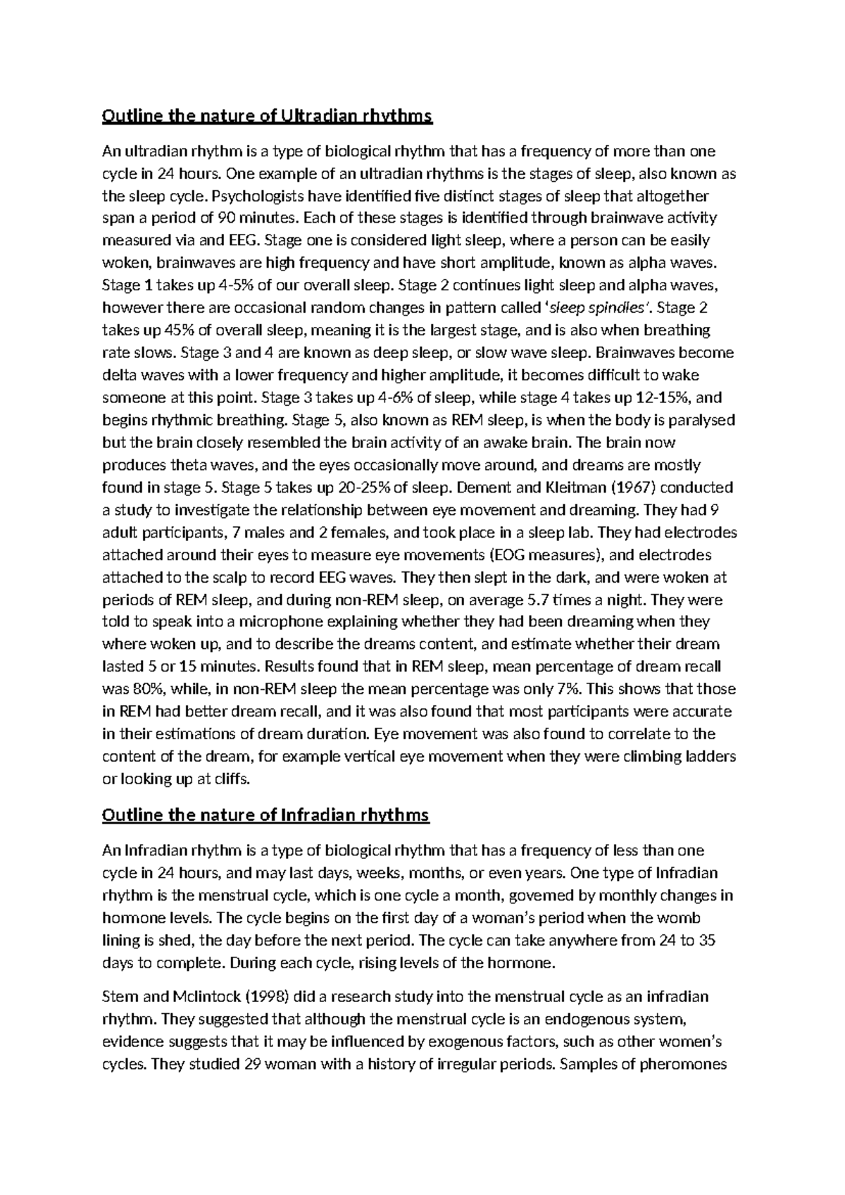 Ultradian and Infradian Rhythms: Biological Patterns Explained - Studocu