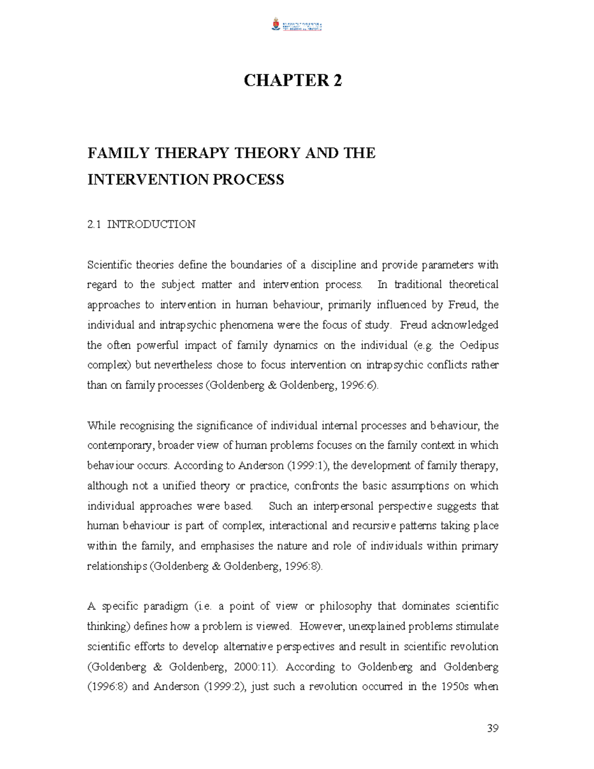 02chapter 2 - Notes - CHAPTER 2 FAMILY THERAPY THEORY AND THE ...