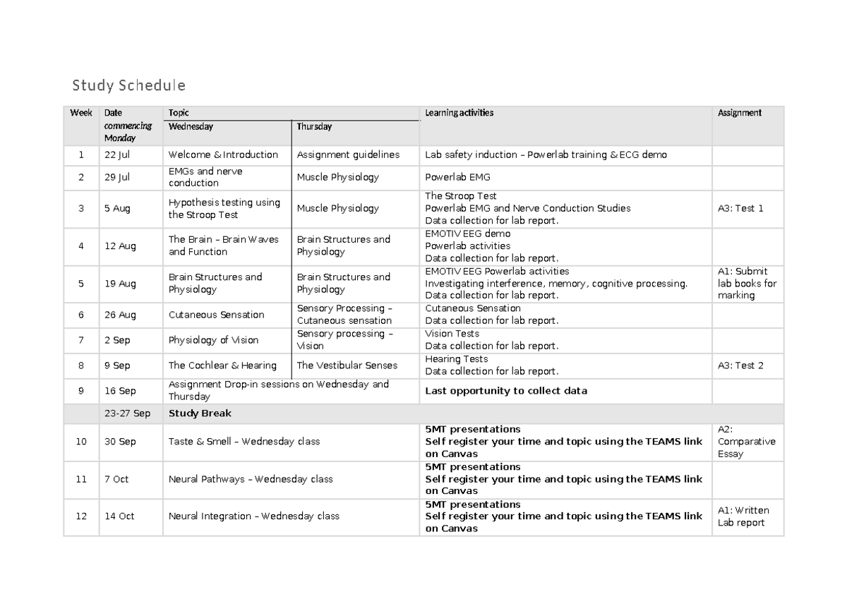 SCH2111 Template - ECU Semester Schedule 02 2024 - Study Schedule Week ...