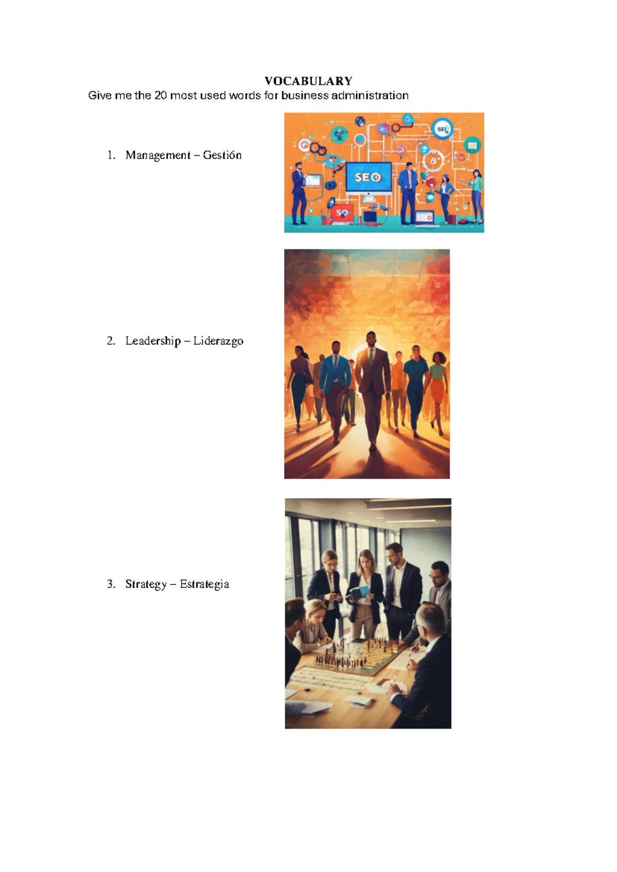 Vocabulary Business Administration 071343 - Ingles I - VOCABULARY Give ...