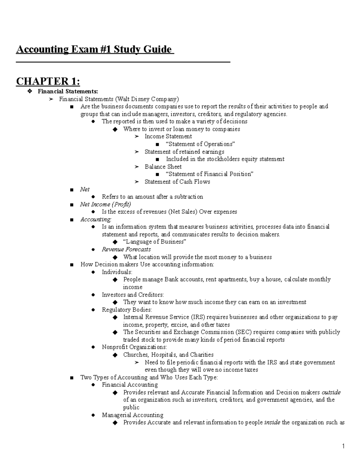 Accounting Exam #1 Study Guide: Focus on Chapters 1-3 Overview - Studocu