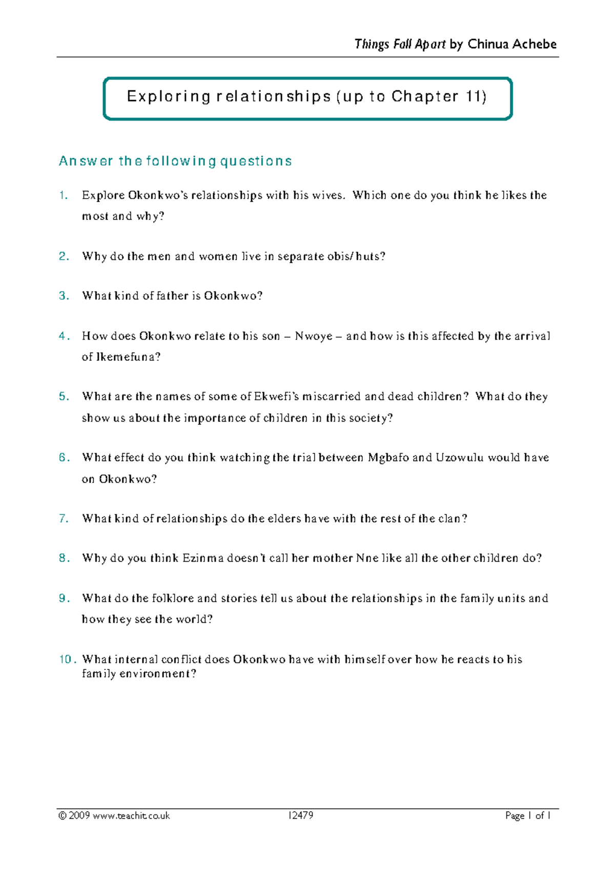 ENG 12479: Exploring Relationships in "Things Fall Apart" (Ch. 1-11 ...