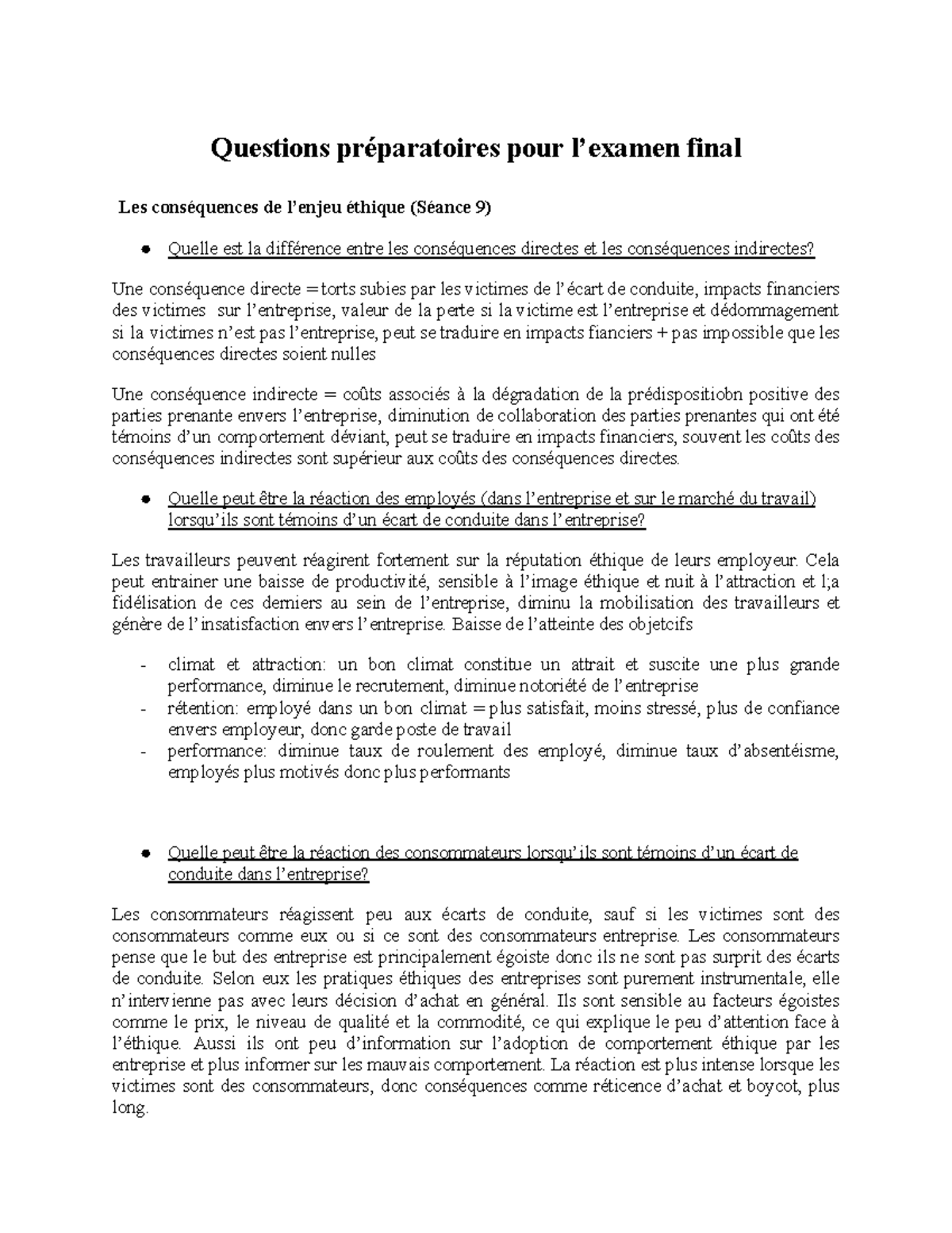 Question examen final éthique - Questions préparatoires pour l’examen ...
