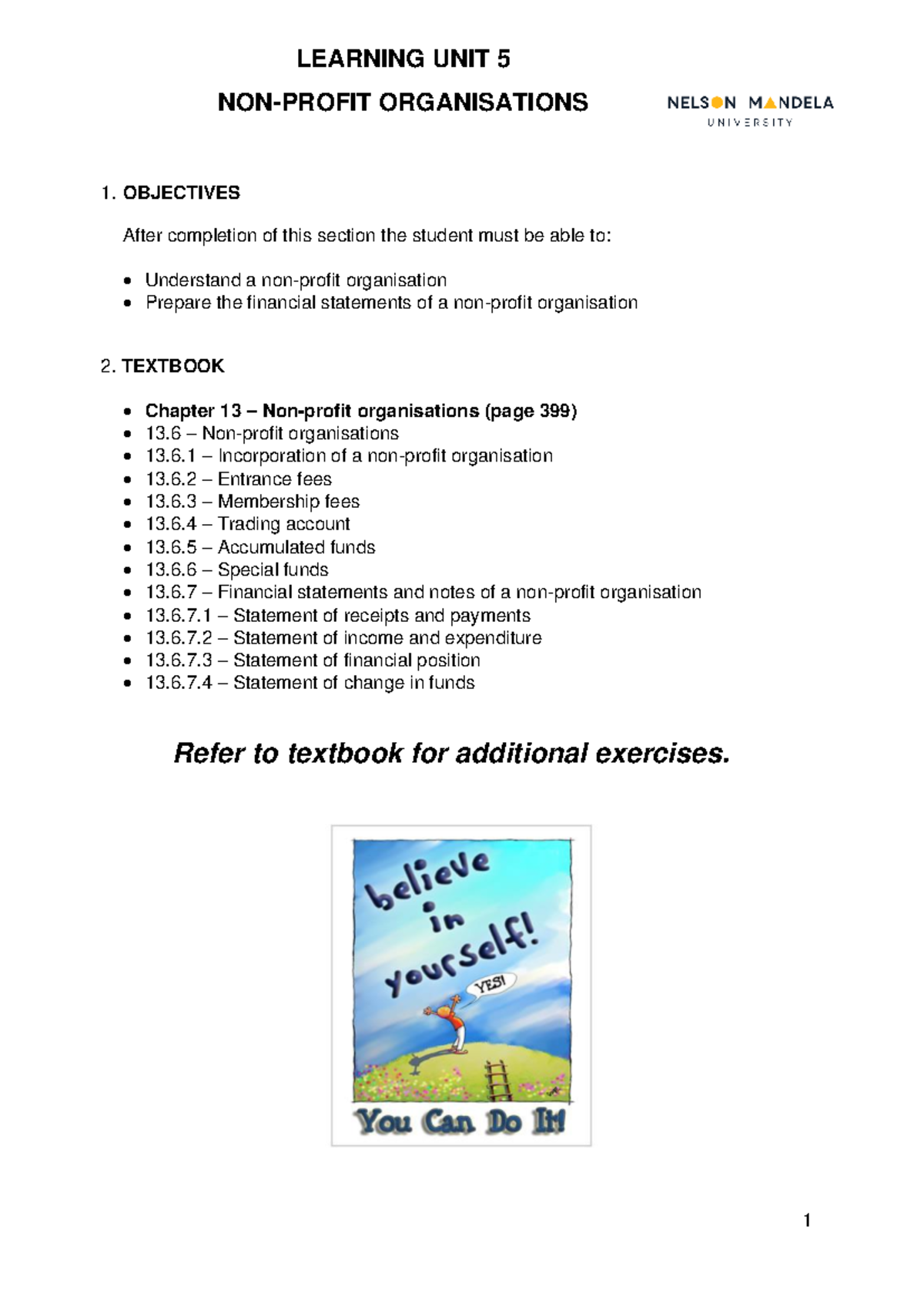 LEARNING UNIT 5: ORGANISATIONS - FINANCIAL STATEMENTS & EXERCISES - Studocu