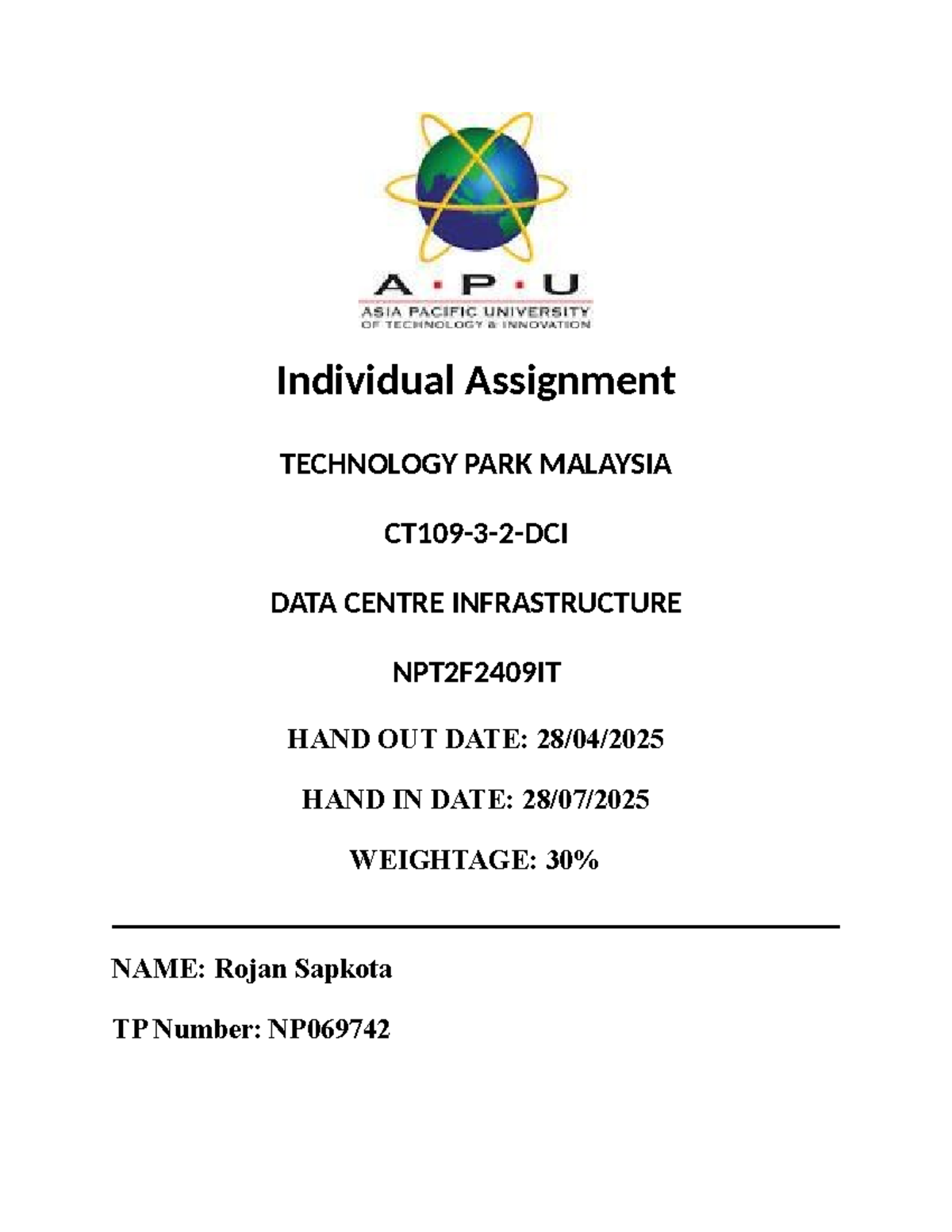 Individual Assignment: Data Center Infrastructure Design NPT2F2409IT ...