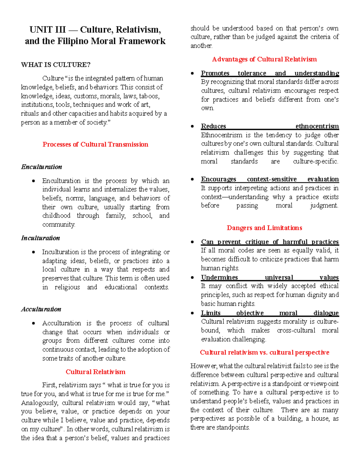 Ethics - Lesson 3: Culture, Relativism, and Filipino Morality - Studocu