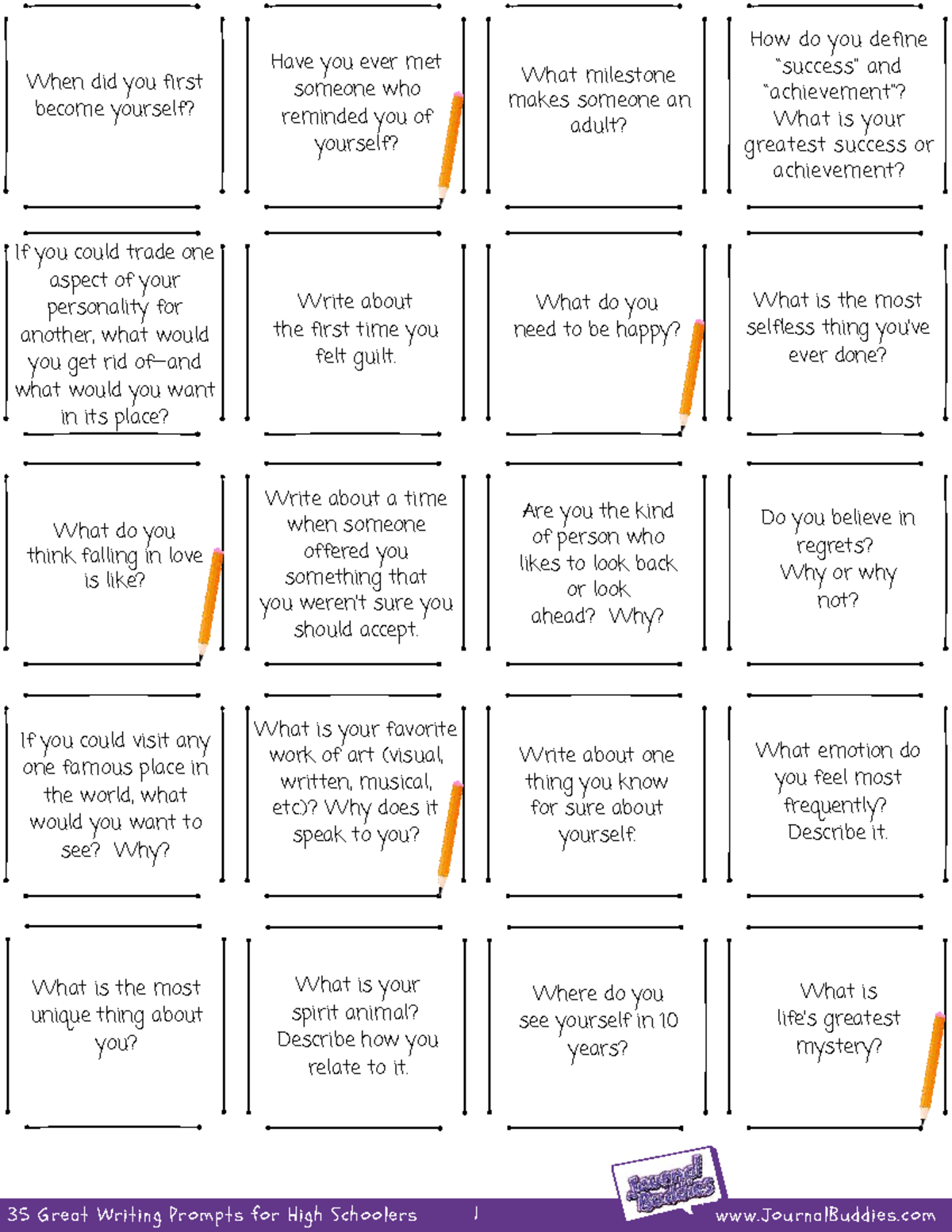 High School Printable Prompts: Self-Reflection Questions - Studocu