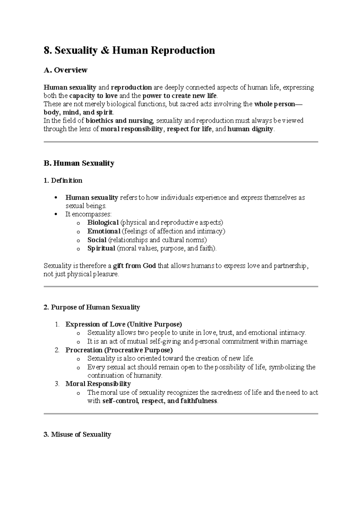 Sexuality & Human Reproduction: A Bioethical Overview (Course Code: 8 ...