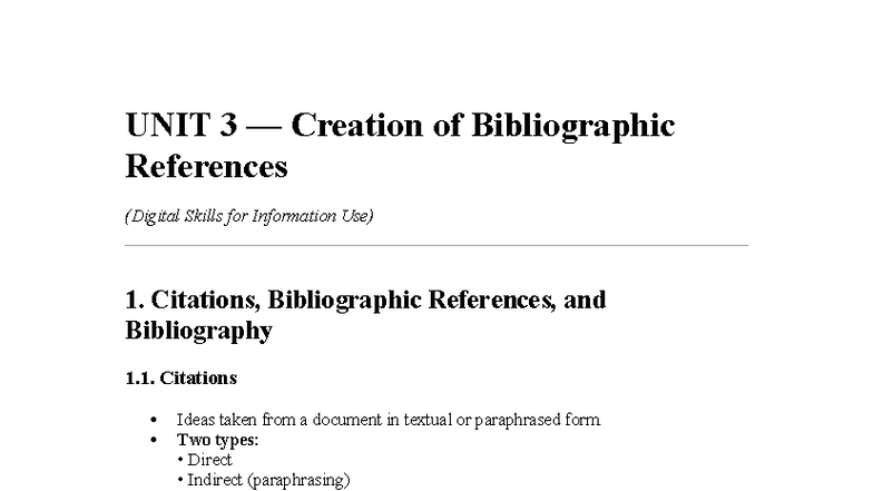 UNIT 3 - Creation of Bibliographic References (Digital Skills) - Studocu