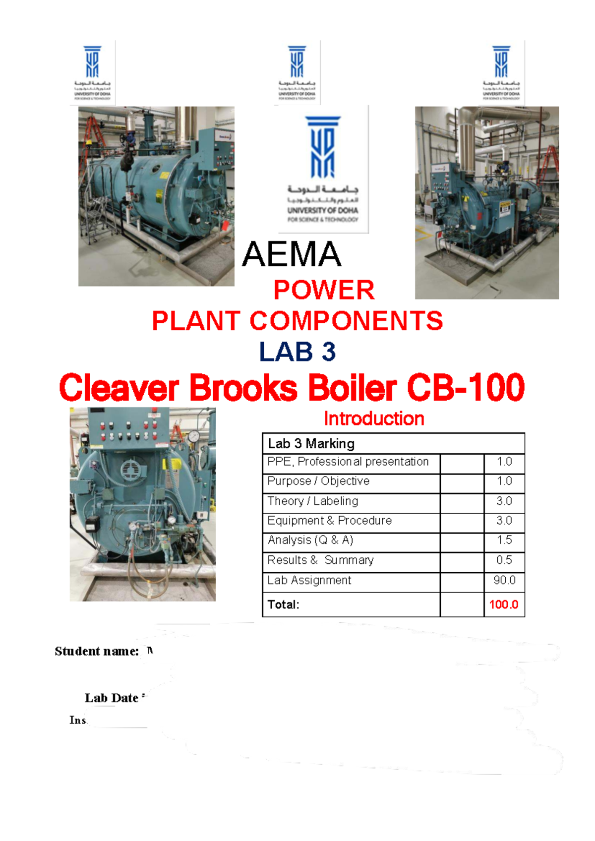 AEMA MEMA POWER PLANT COMPONENTS Lab 3: Cleaver Brooks Boiler Report ...