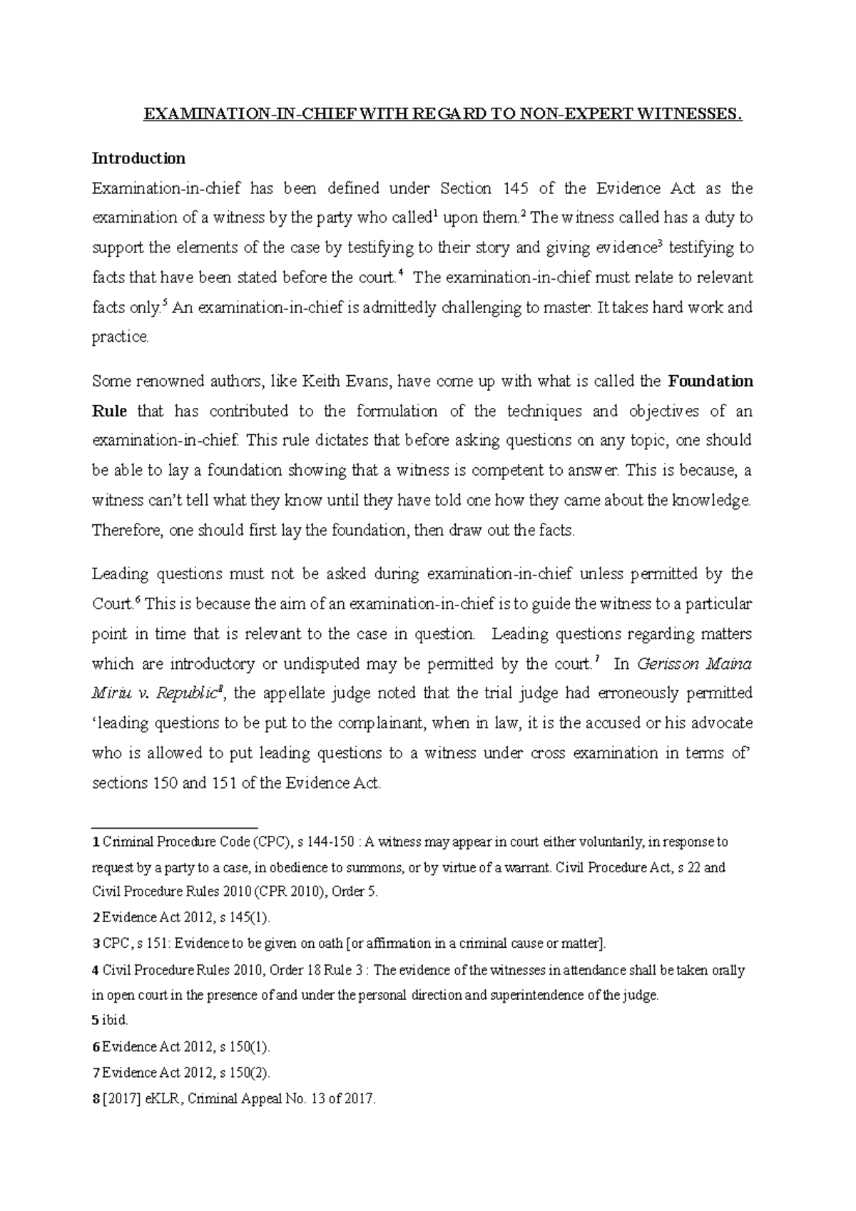 Examination-in-chief Techniques for Non-Expert Witnesses - Firm 19 C ...