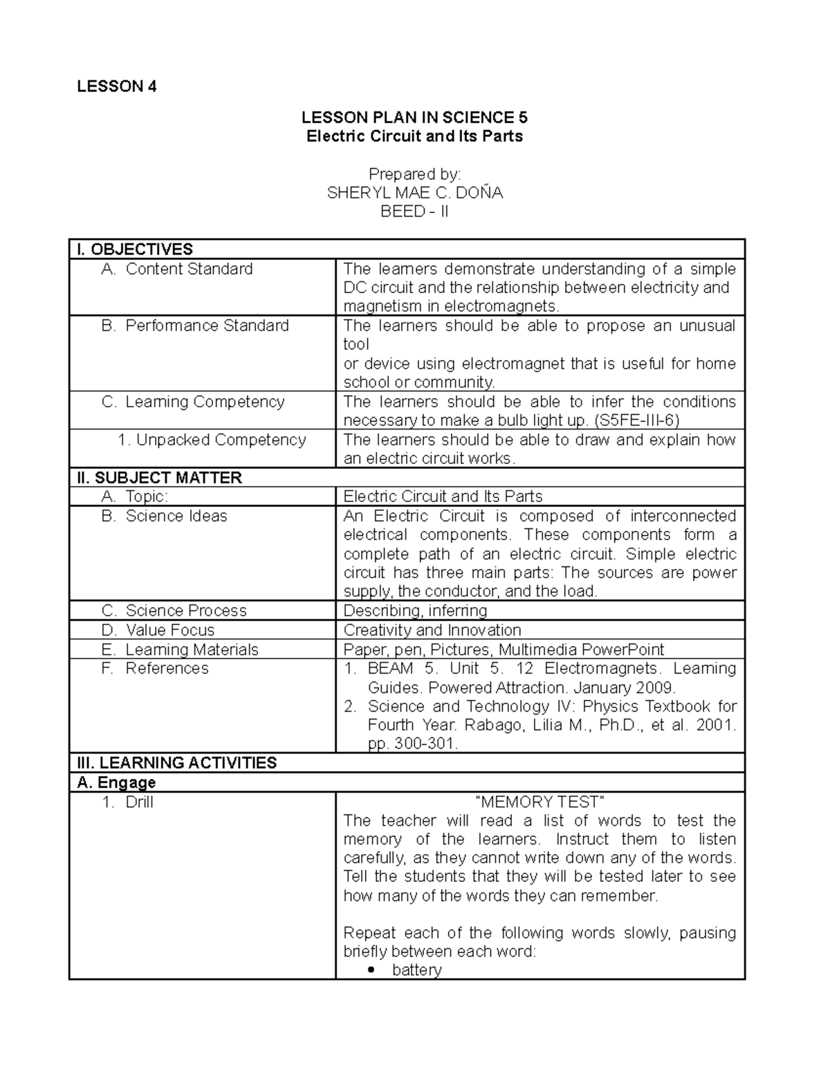 Lesson 4 Physics (Electric Circuit and Its Parts) - LESSON 4 LESSON ...