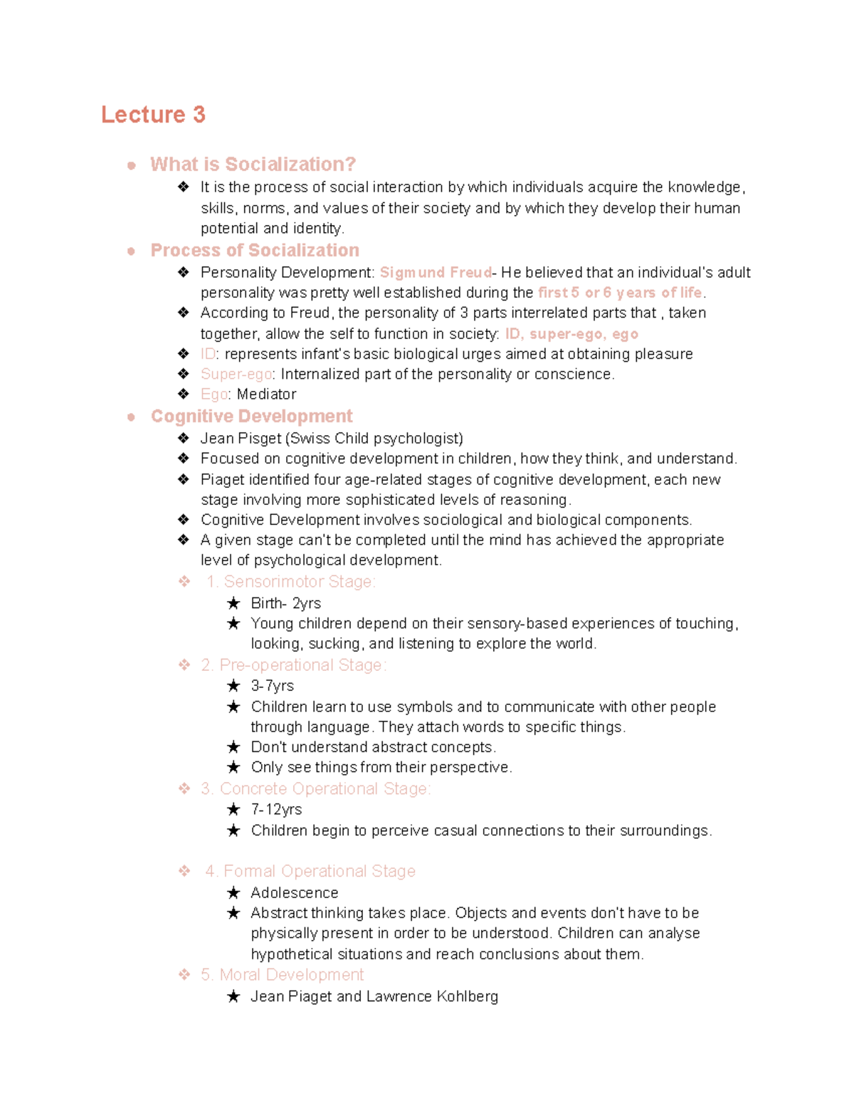 Lecture 3: Development of Self and Socialization Insights from Cooley ...
