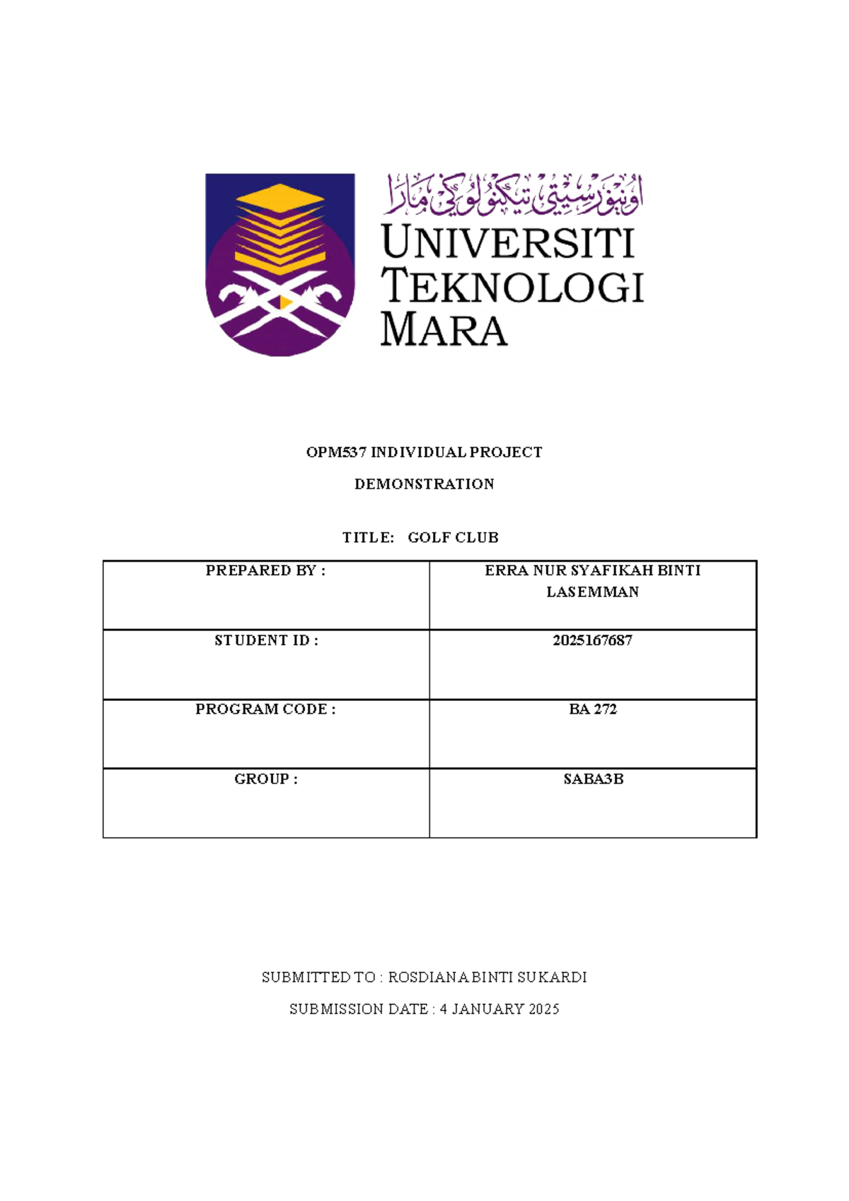 OPM537 Individual Project: Analysis & Improvement of Golf Club ...
