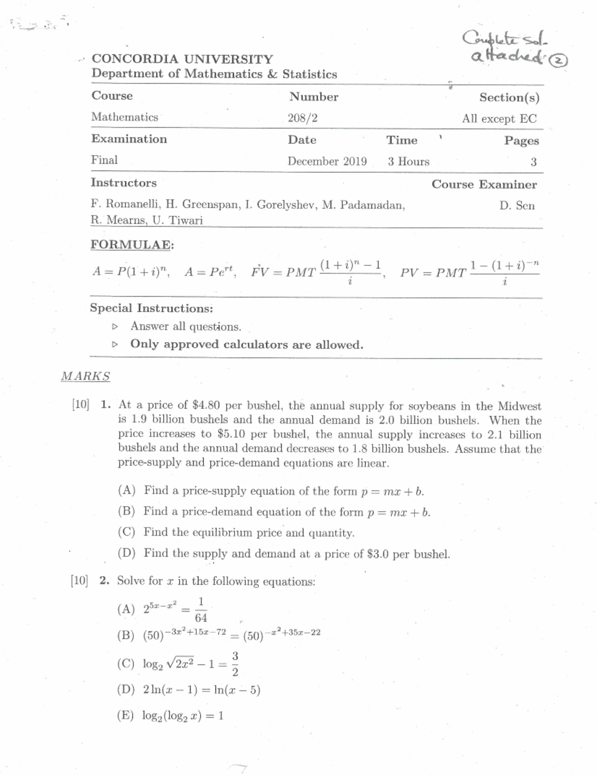MATH208 - Final - 2019 Fall - MATH 208 - Studocu