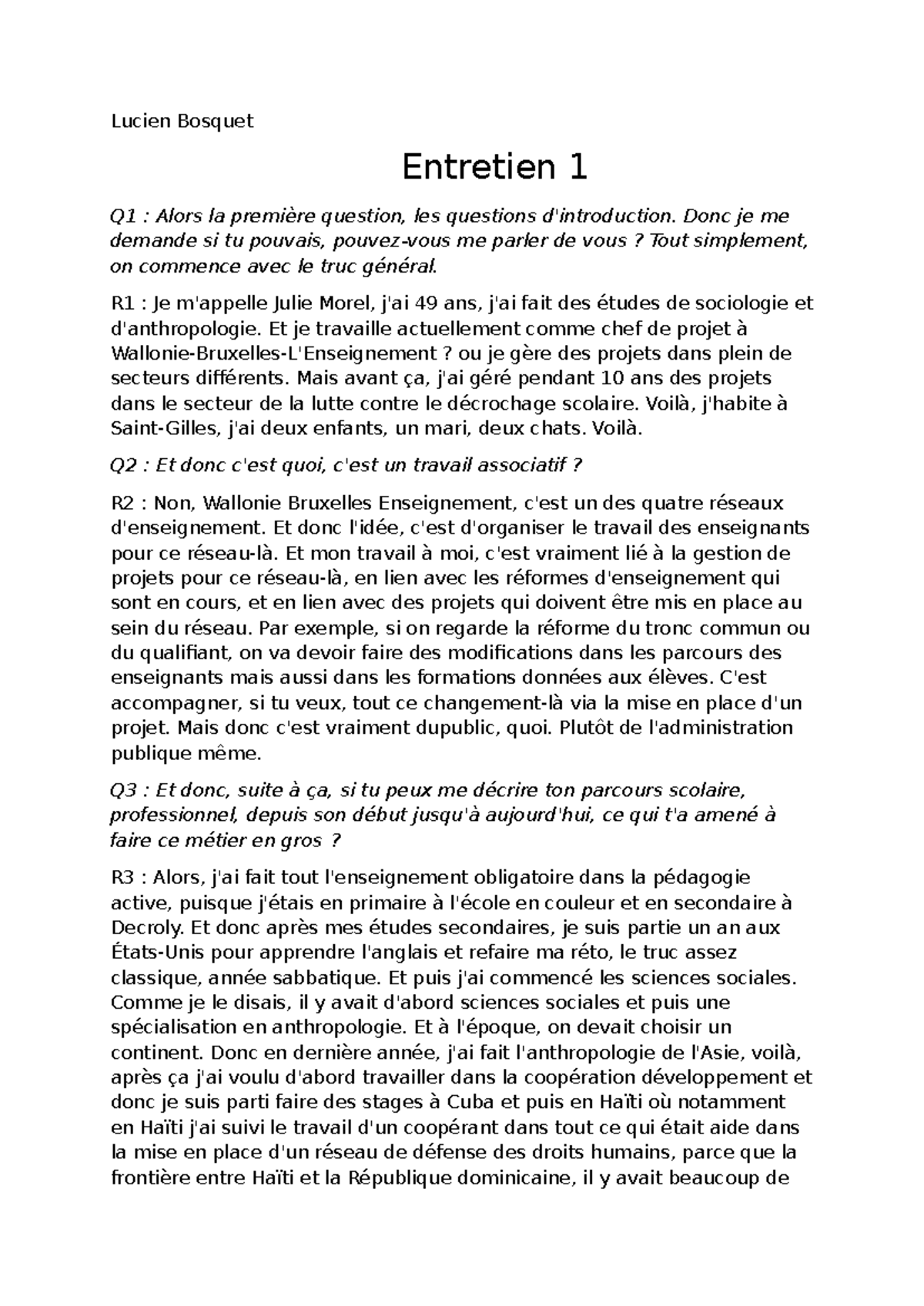 Entretien avec Julie Morel sur son parcours et engagement politique ...