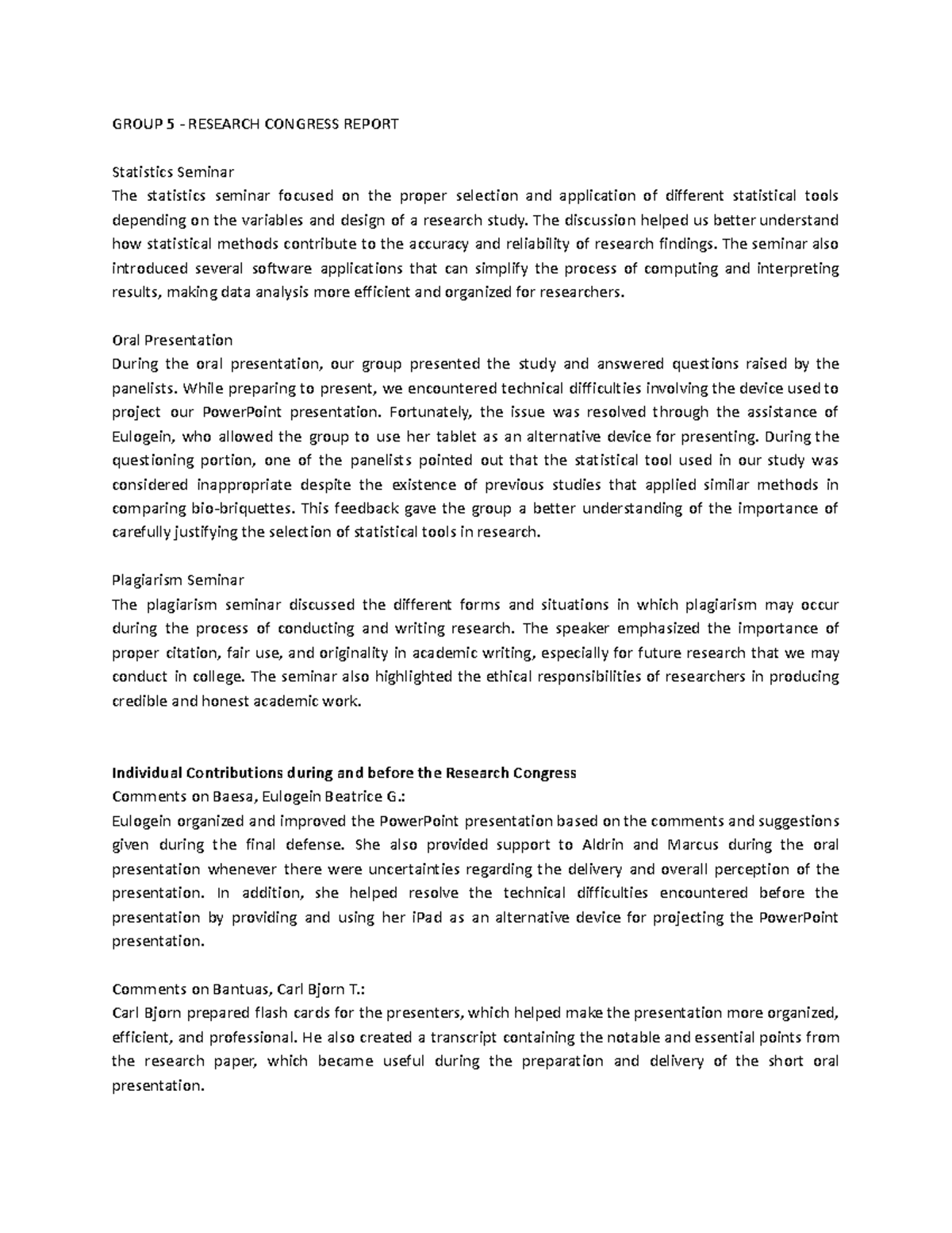 GROUP 5 STATISTICS SEMINAR CONGRESS REPORT - Studocu