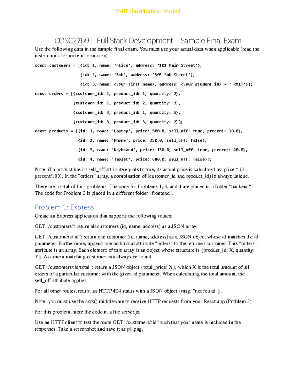 Test2 Sample - COSC2769 – Full Stack Development – Sample Final Exam ...