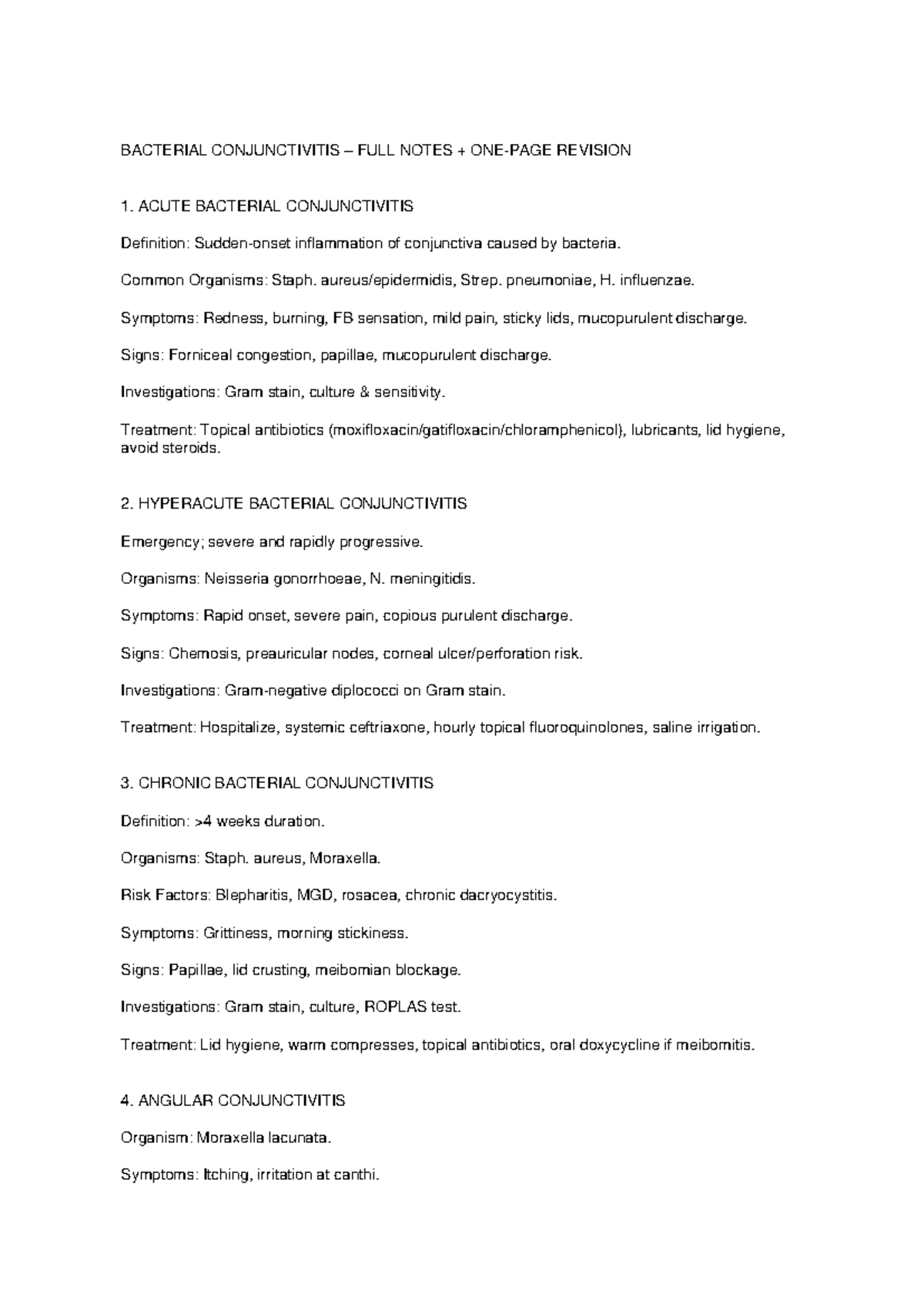 BACTERIAL CONJUNCTIVITIS REVISION NOTES: ACUTE TO CHRONIC - Studocu
