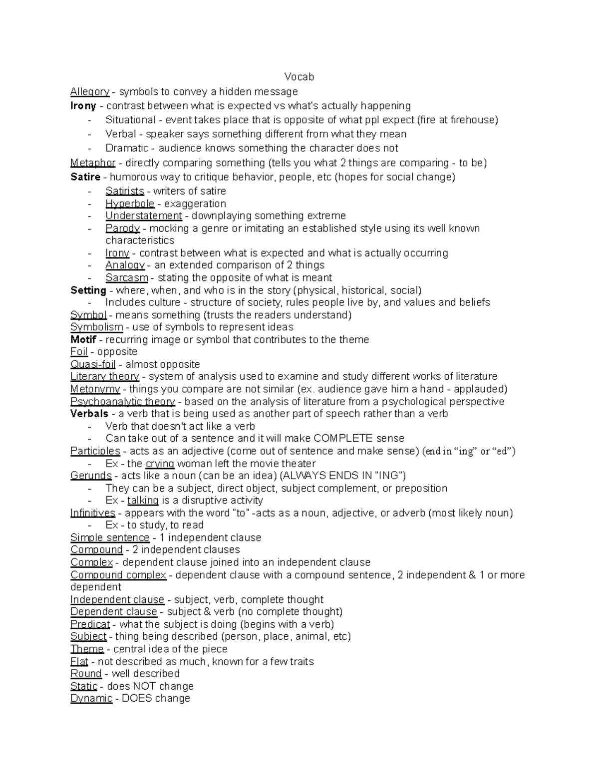 ELA Final Exam Notes - Literary Terms and Concepts - Studocu