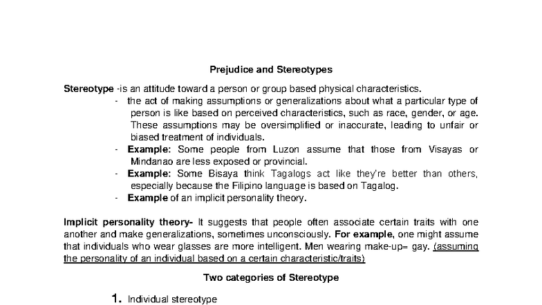 Prejudice and Stereotypes: Understanding Bias and Discrimination - Studocu