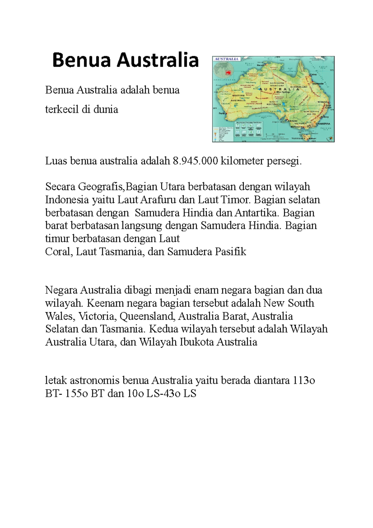 Geografi dan Sejarah Benua Australia: Kapasitas dan Karakteristik - Studocu