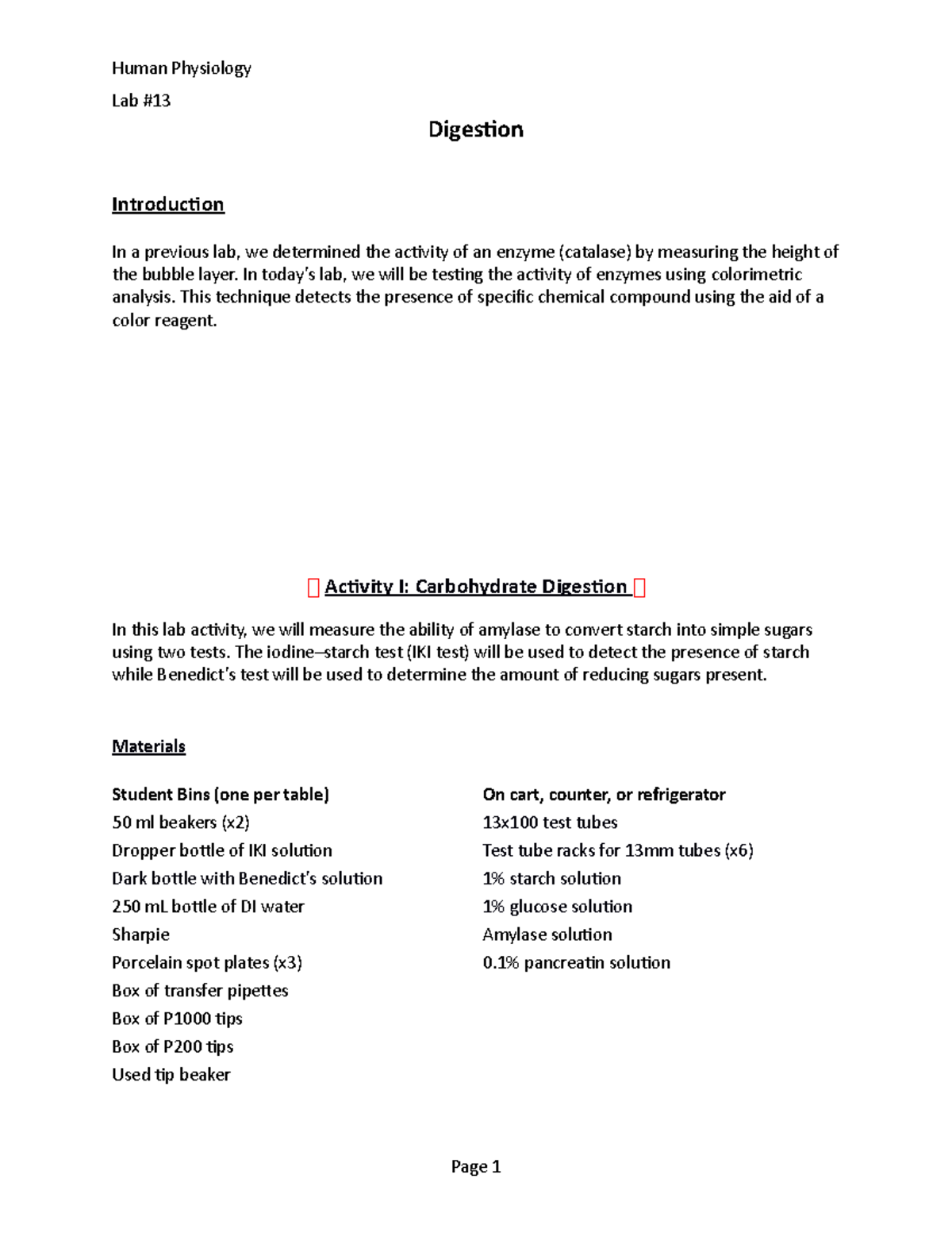 Lab 13 Digestion - Lab report. - Lab # Digestion Introduction In a previous lab, we determined ...
