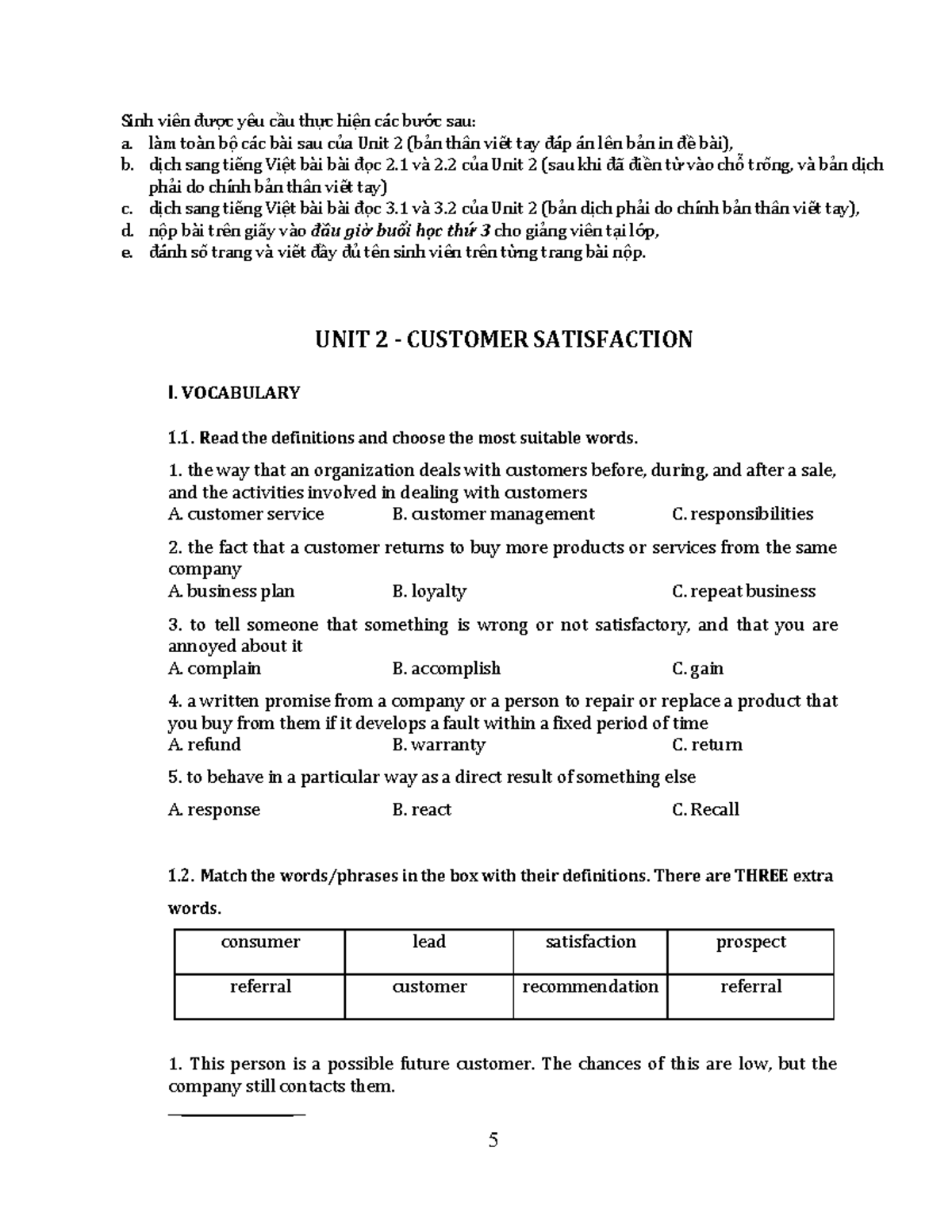 Project 2 - Unit 2: Customer Satisfaction Activities and Exercises ...