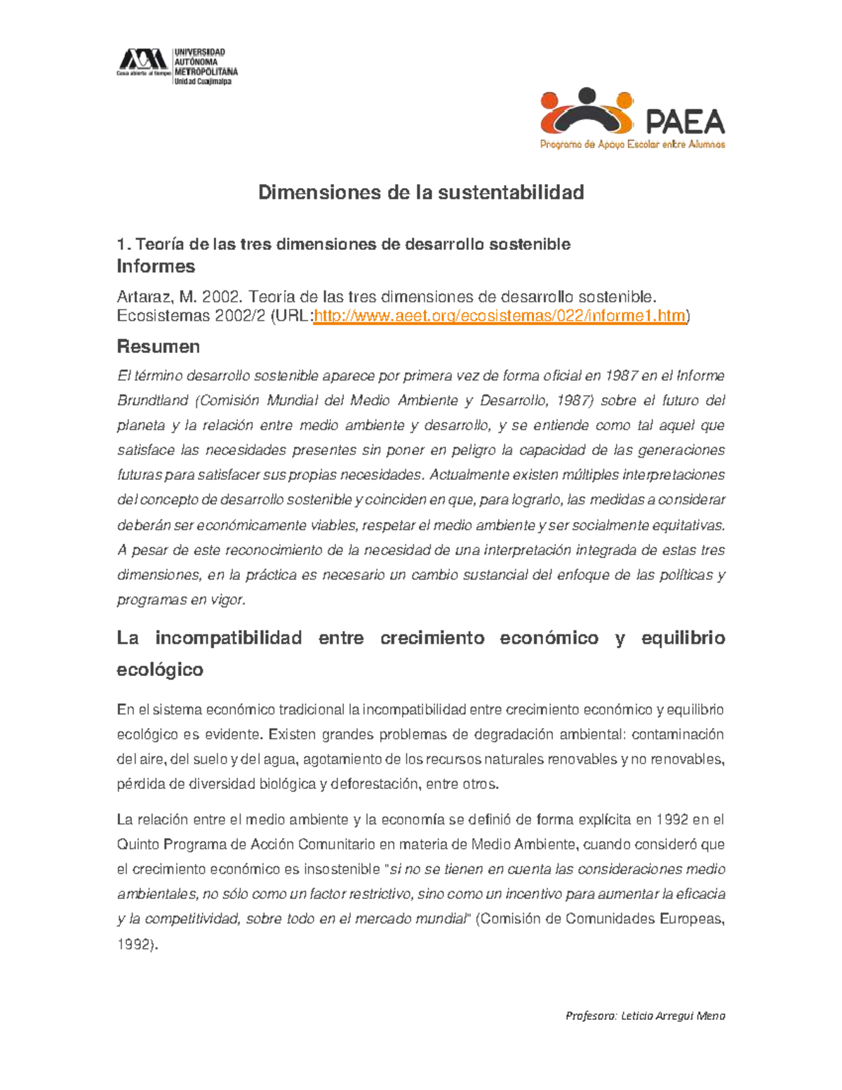 Dimensiones de la sostenibilidad en el desarrollo sostenible: Análisis - Studocu