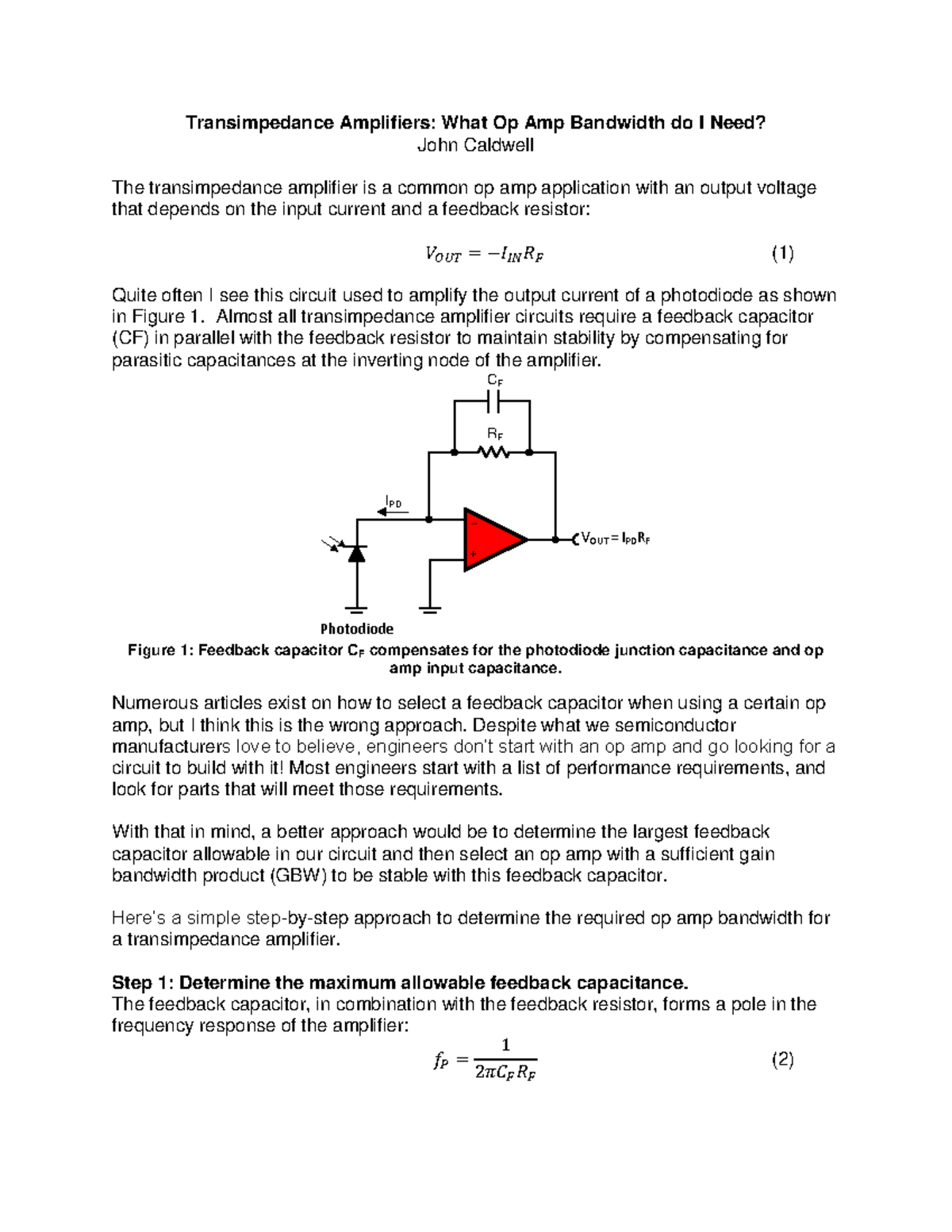 Op Amp Bandwidth for Transimpedance Amplifiers - Transimpedance Amplifiers: What Op Amp ...