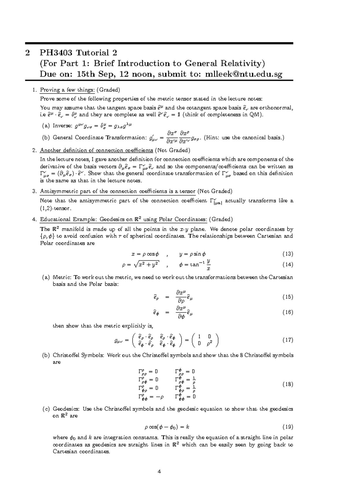 PH3403 Tutorial 2: Intro to General Relativity Concepts and Exercises - Studocu