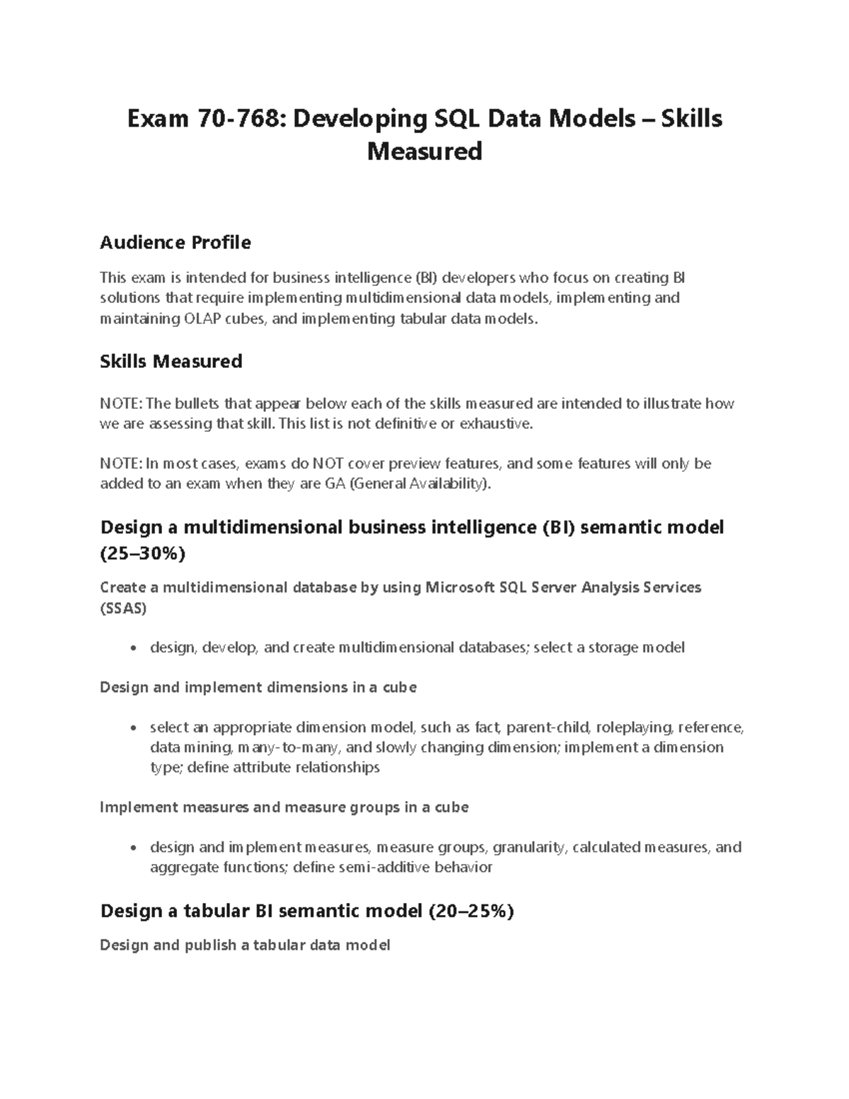 Exam 70 768 developing sql data models skills measured - Exam 70-768: Developing SQL Data Models ...