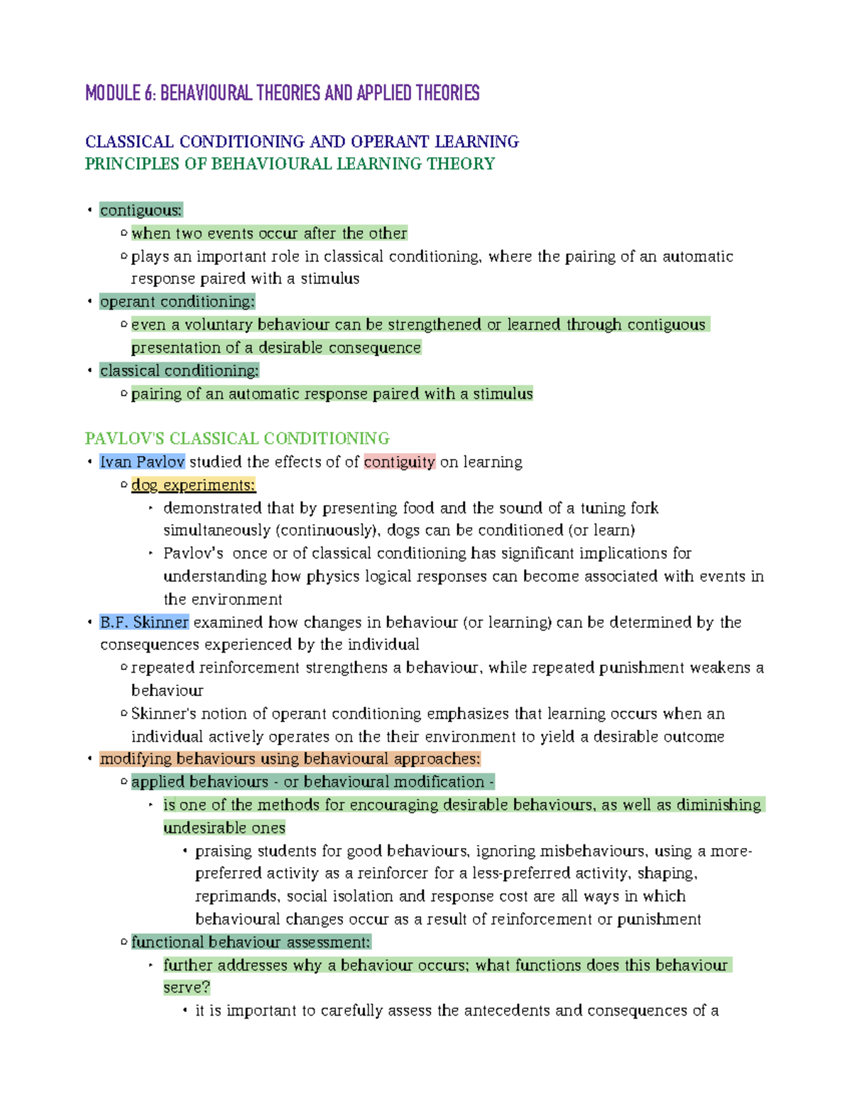 Module 6 - Behavioral & Applied Theories Notes - Studocu