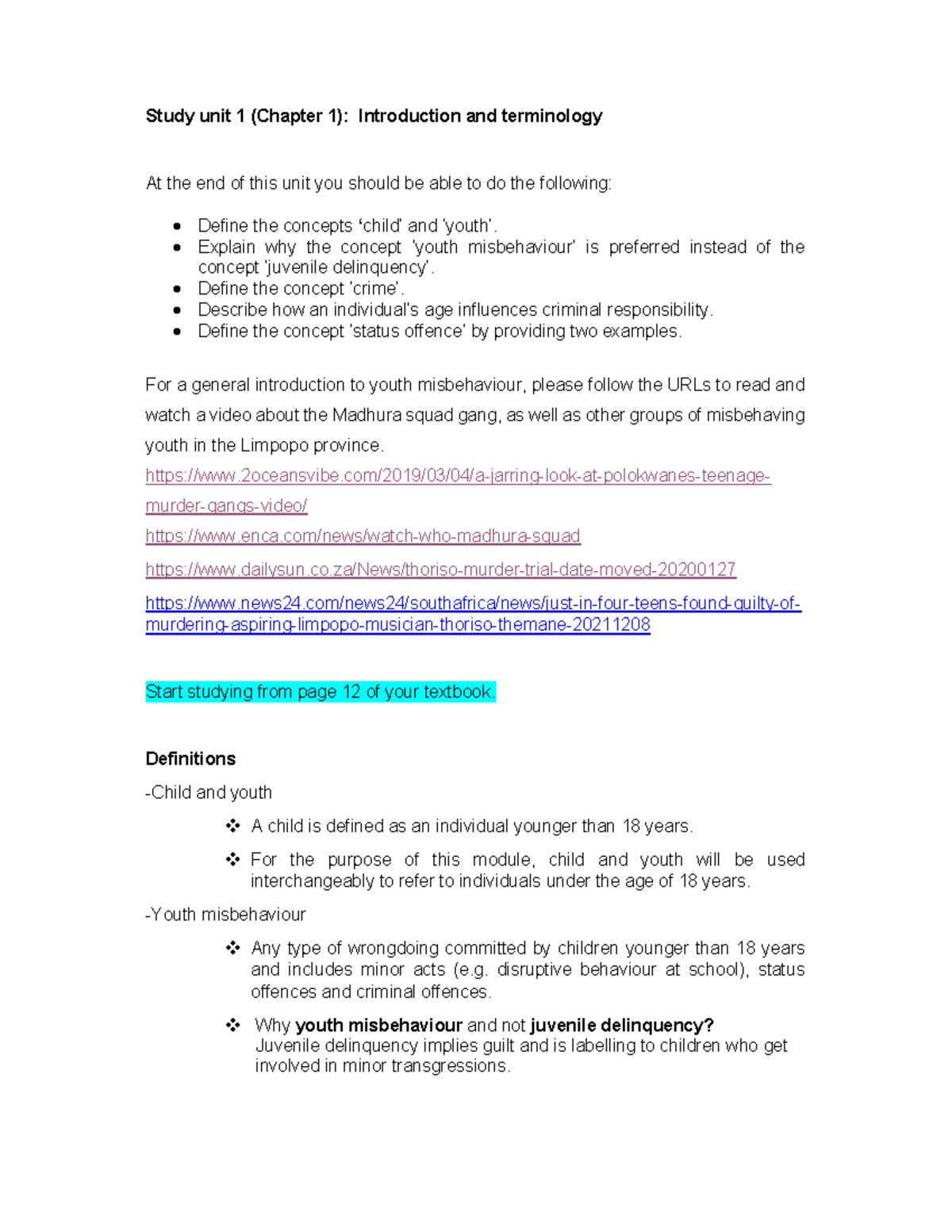 Notes - Study unit 1 - Study unit 1 (Chapter 1): Introduction and ...