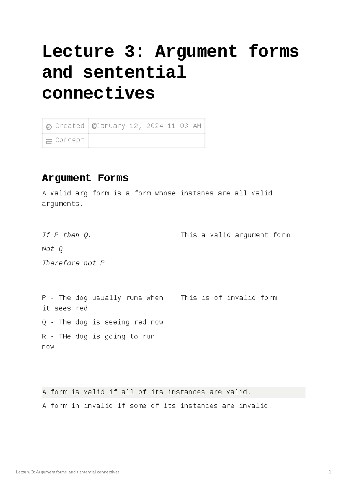 Lecture 3: Valid Argument Forms & Propositional Connectives - Studocu