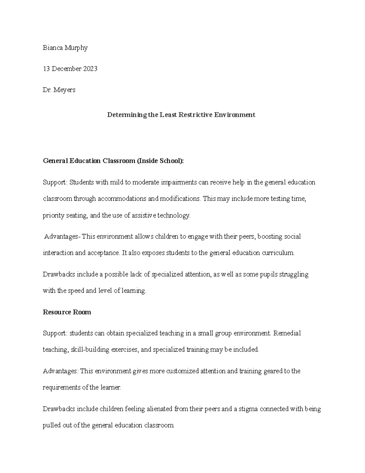 LRE Continuum: Understanding Least Restrictive Environment Placement ...