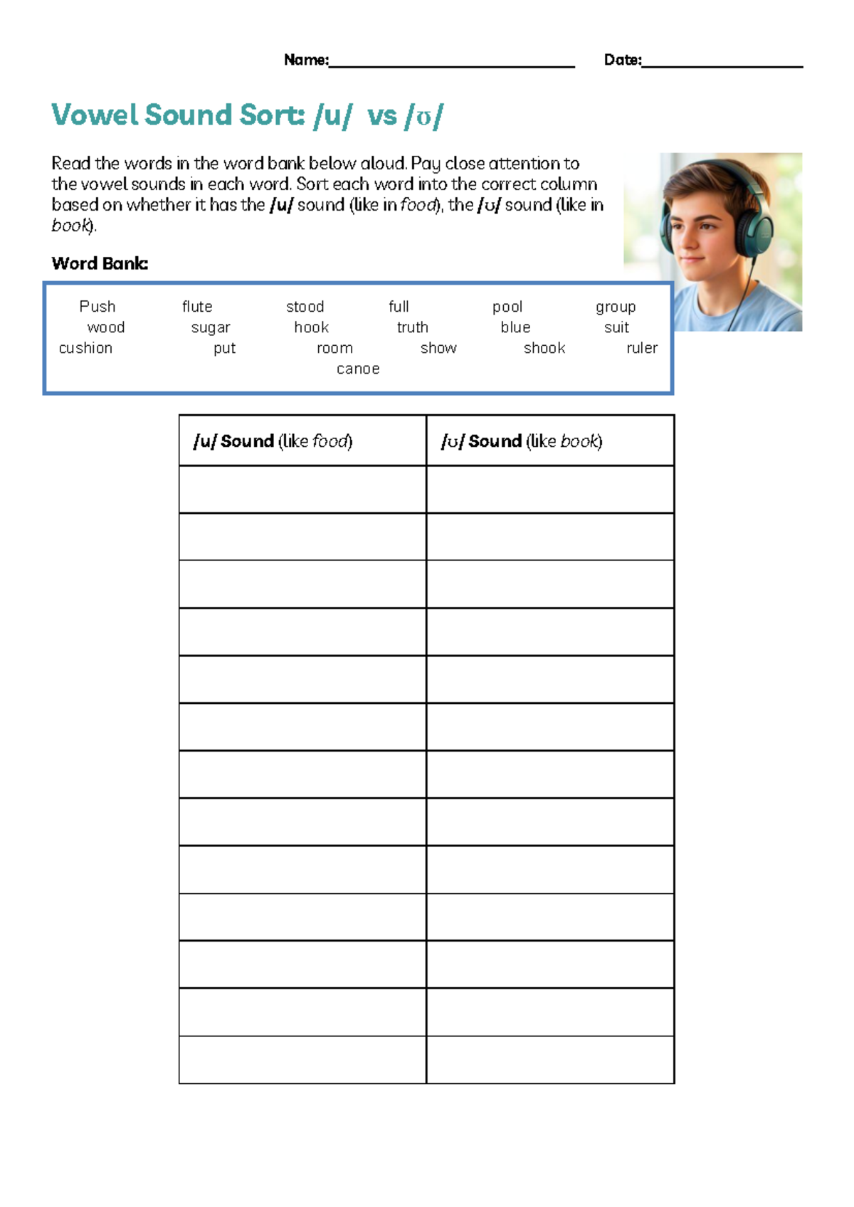 Homework 6 -list-of-words-with-these-sounds-u-U - English A: Language ...